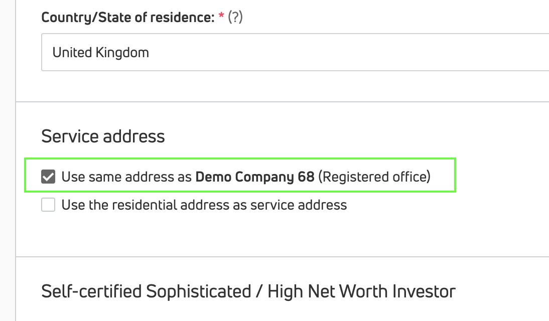 Service address "same as" registered office address - Kudocs